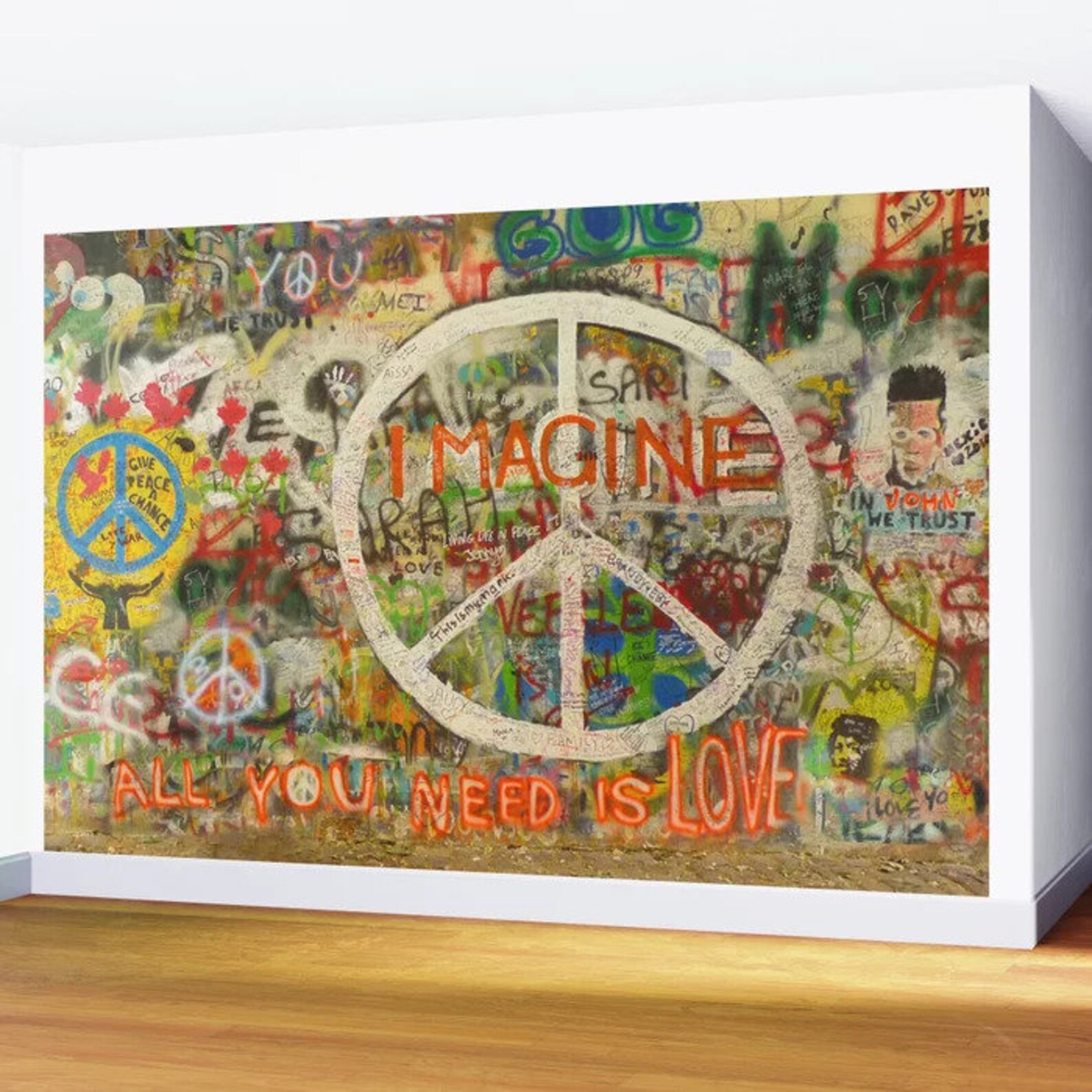 Peace Sign Wall Mural, Imagine, Give Peace a Chance, All You Need is ...