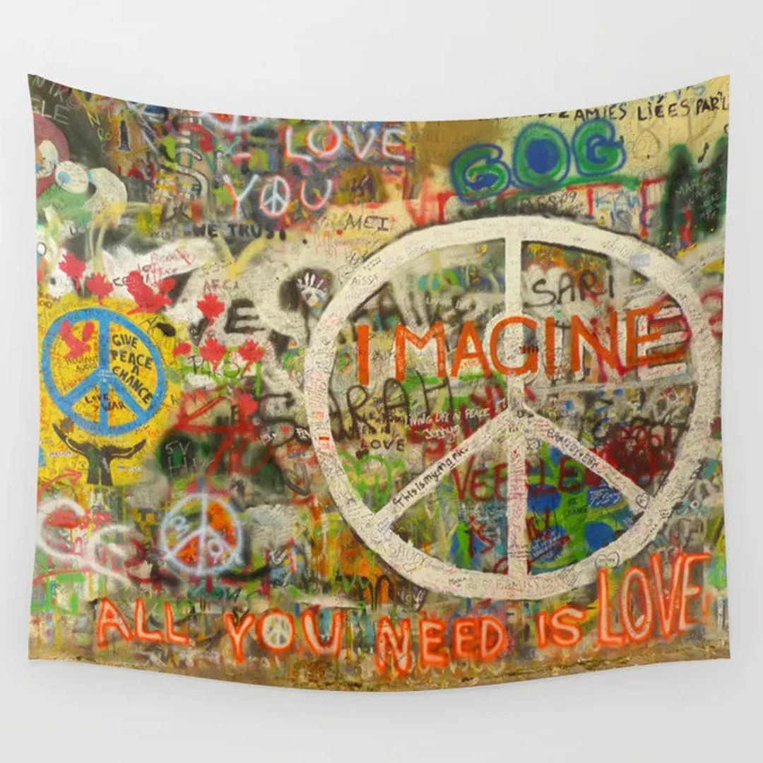 Peace Sign Wall Tapestry John Lennon Beatles Imagine All You Need is ...