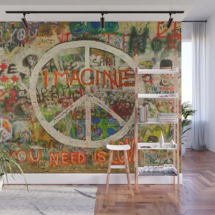 Peace Sign Wall Mural, Imagine, Give Peace a Chance, All You Need is ...