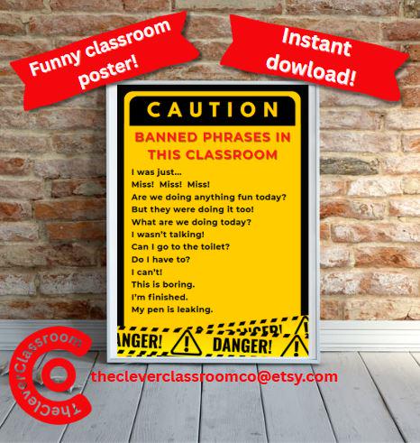 Funny Classroom Poster – Banned Phrases in This Classroom – Bold ...