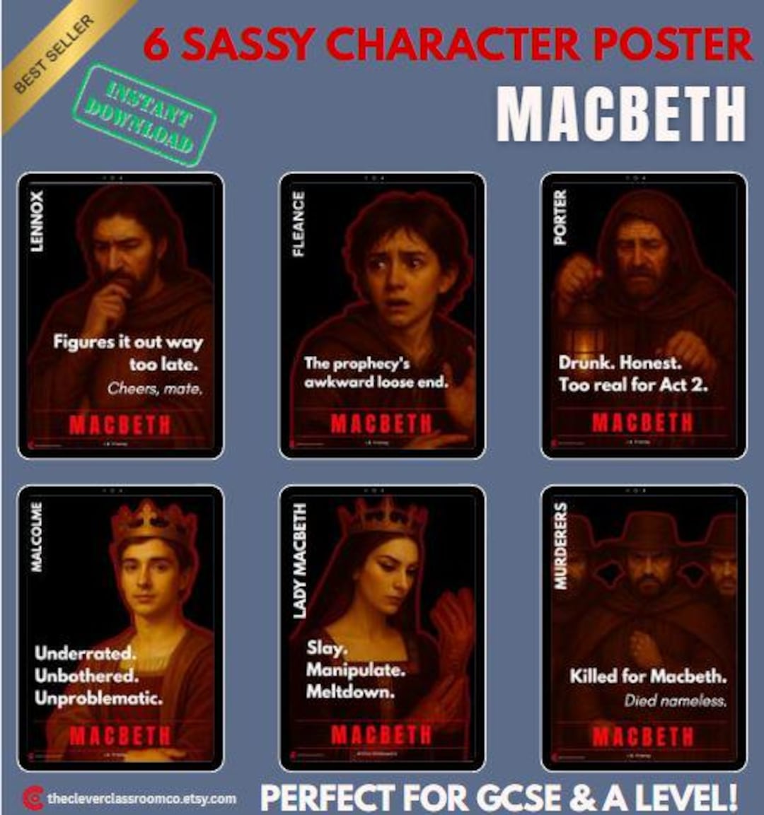6 Sassy Macbeth Character Posters English Literature Digital Download ...