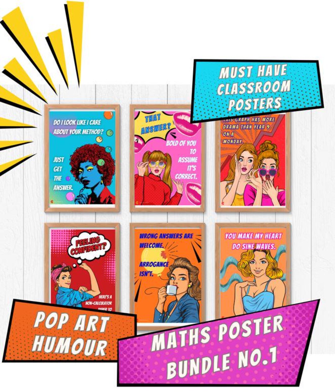 6 Lustige Mathe Poster Bündel 1 | Pop-Art-Stil | KS3 KS4 Klassenzimmer ...