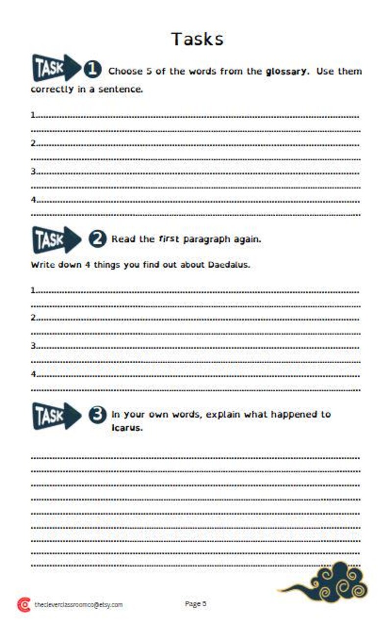 Daedalus and Icarus Greek Mythology Workbook (lower Ability / SEND ...