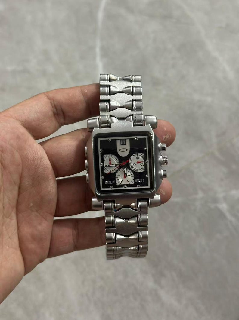 Oakley Style Square Chronograph Watch – Stainless Steel Bracelet, Bold ...
