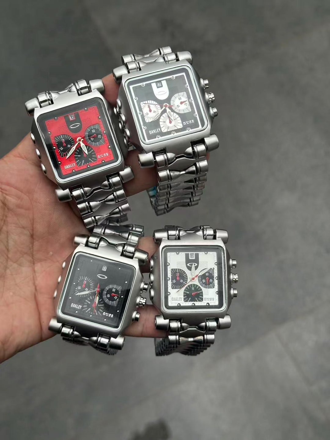 Oakley Style Square Chronograph Watch – Stainless Steel Bracelet, Bold ...