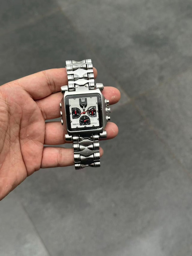Oakley Style Square Chronograph Watch – Stainless Steel Bracelet, Bold ...