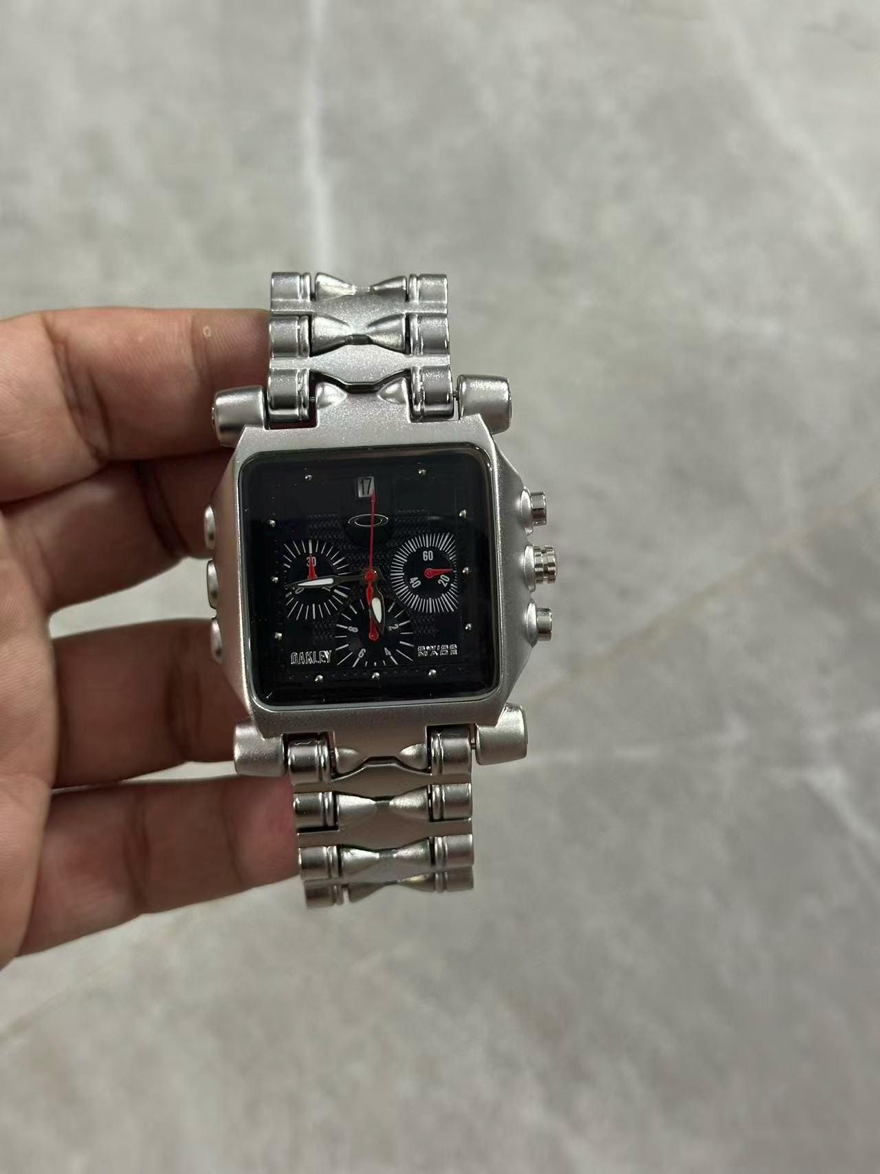 Oakley Style Square Chronograph Watch – Stainless Steel Bracelet, Bold ...