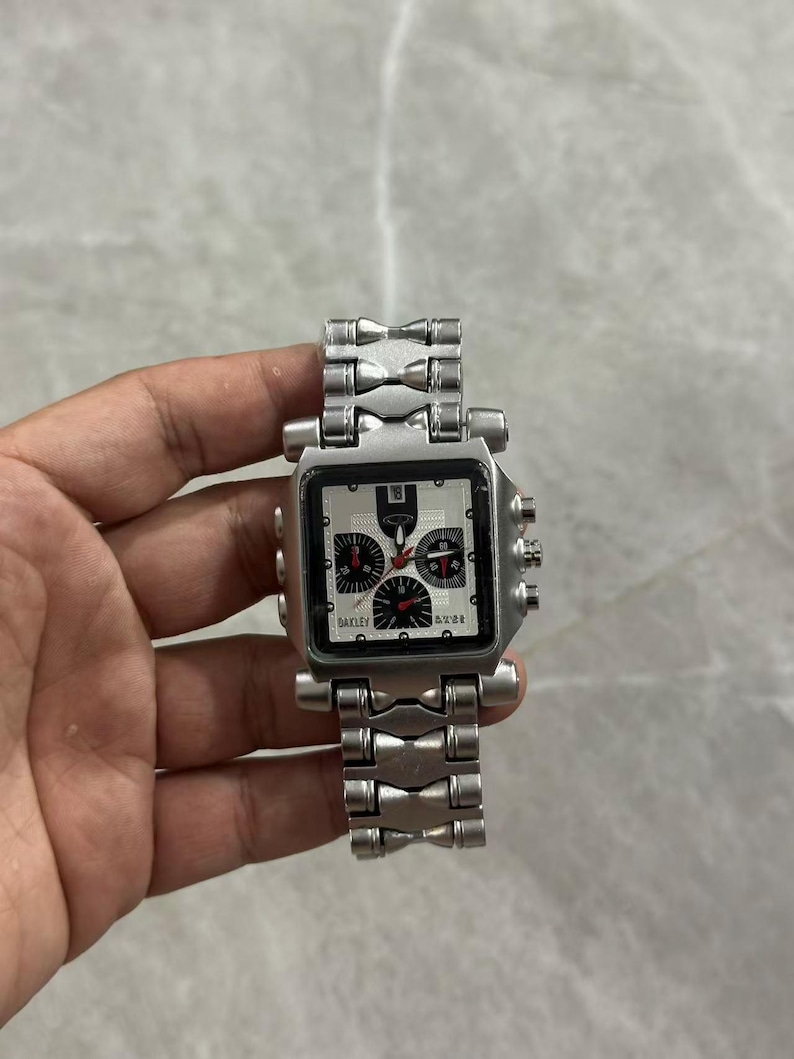 Oakley Style Square Chronograph Watch – Stainless Steel Bracelet, Bold ...