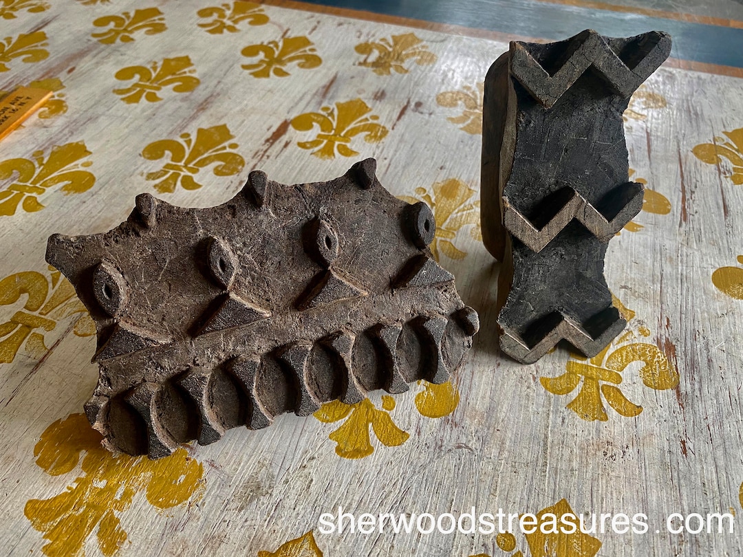 Primitive Vintage Carved Wood Fabric Stamps 5 1/2" and 6" Art Ceramics ...