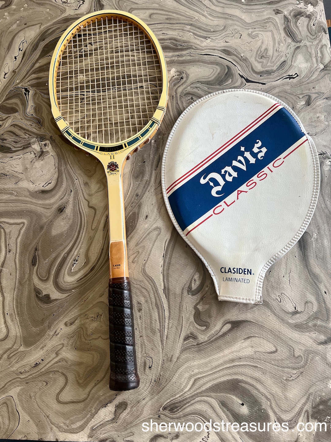 Vintage CLASSIC Ll Tad Davis Wood Tennis Racquet Leather Grip Laminated ...
