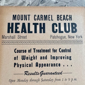 Vintage 1950s Mount Carmel Beach Health Club SIGN New York 11 1/4 X 17 ...