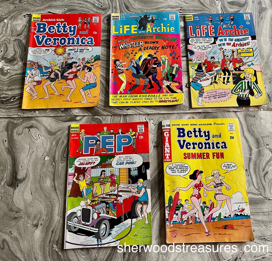 Lot of 5 1960s Betty and Veronica Archie Comic Books 1966-1968 Hippie ...