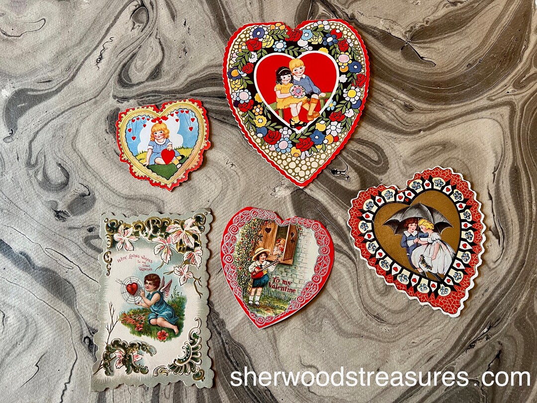 Lot of Five Amazing Vintage Valentines Circa 1920 Valentine's Day Love ...