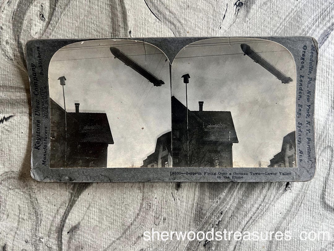 Vintage 1800s Stereoscopic Stereoview Stereo Card Zeppelin Flying Over ...