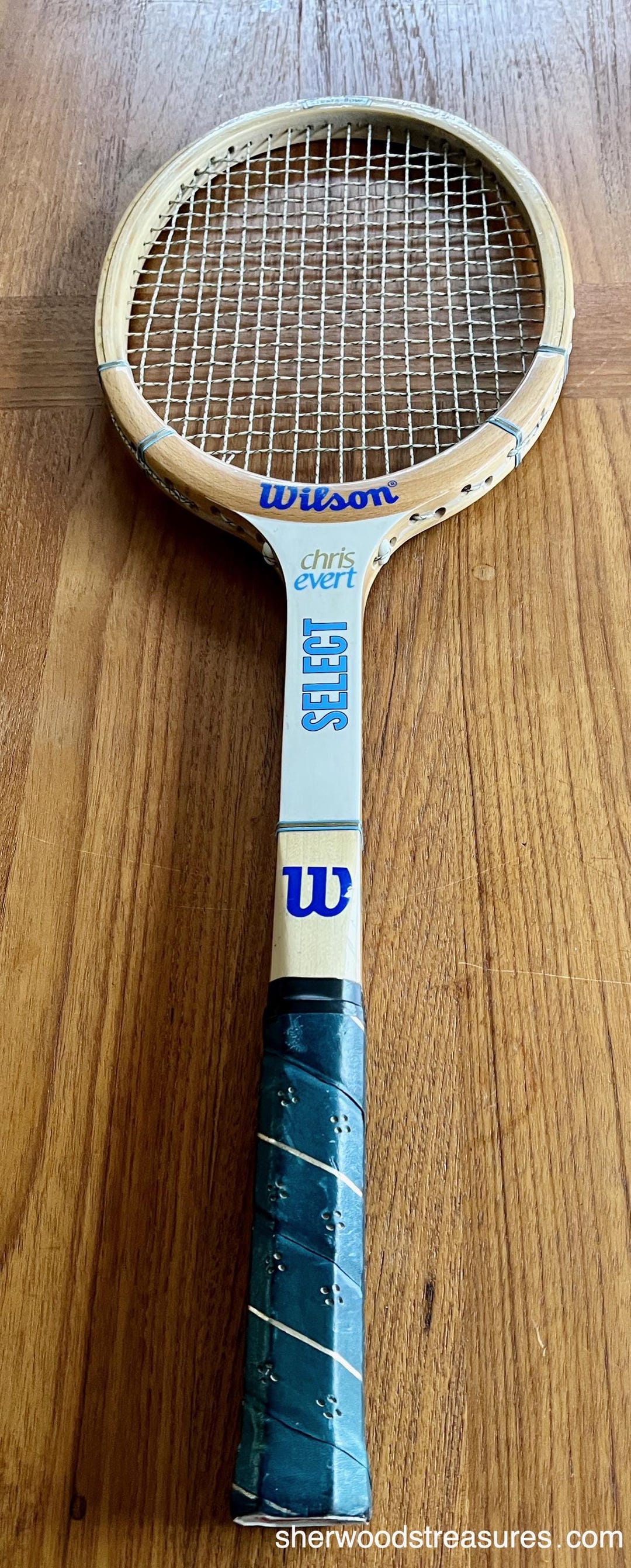 Vintage Chris Evert Select Wilson Wood Tennis Racquet Green Leather ...
