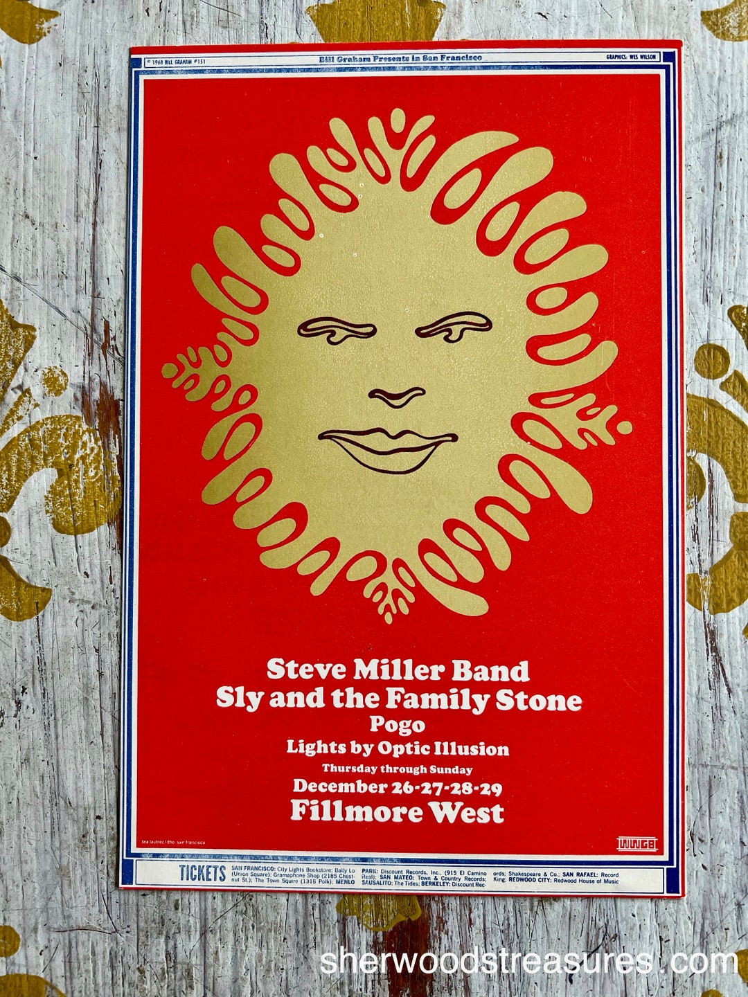 Original 1968 CONCERT Postcard Handbill Steve Miller Band, Sly and the ...