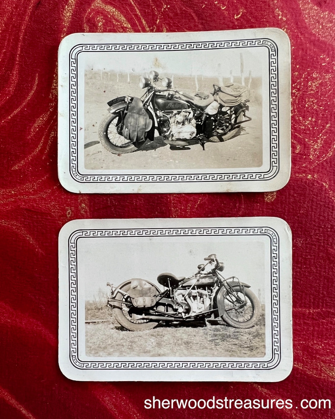 TWO Indian Scout 45 Motorcycle 1927 Black and White Small Photos 3 1/4 ...