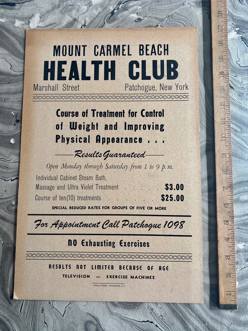 Vintage 1950s Mount Carmel Beach Health Club SIGN New York | Etsy
