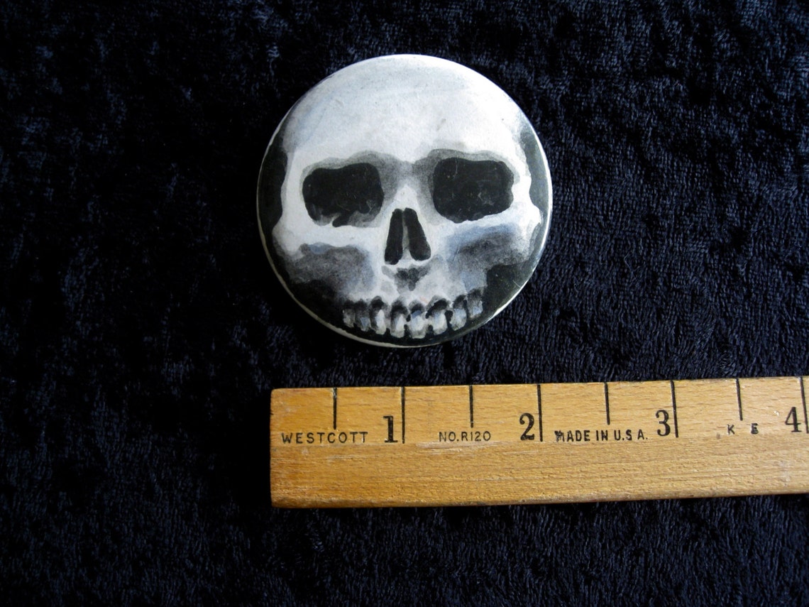 Skull Pinback Button Biker Pirate 2 1/8 Occult Strange | Etsy