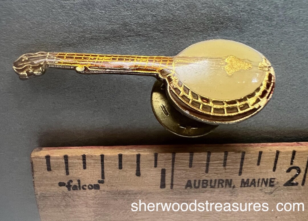 Vintage Banjo Pin Pin Brootch 1 1/2 Inches Brass Bluegrass Lapel Hat ...