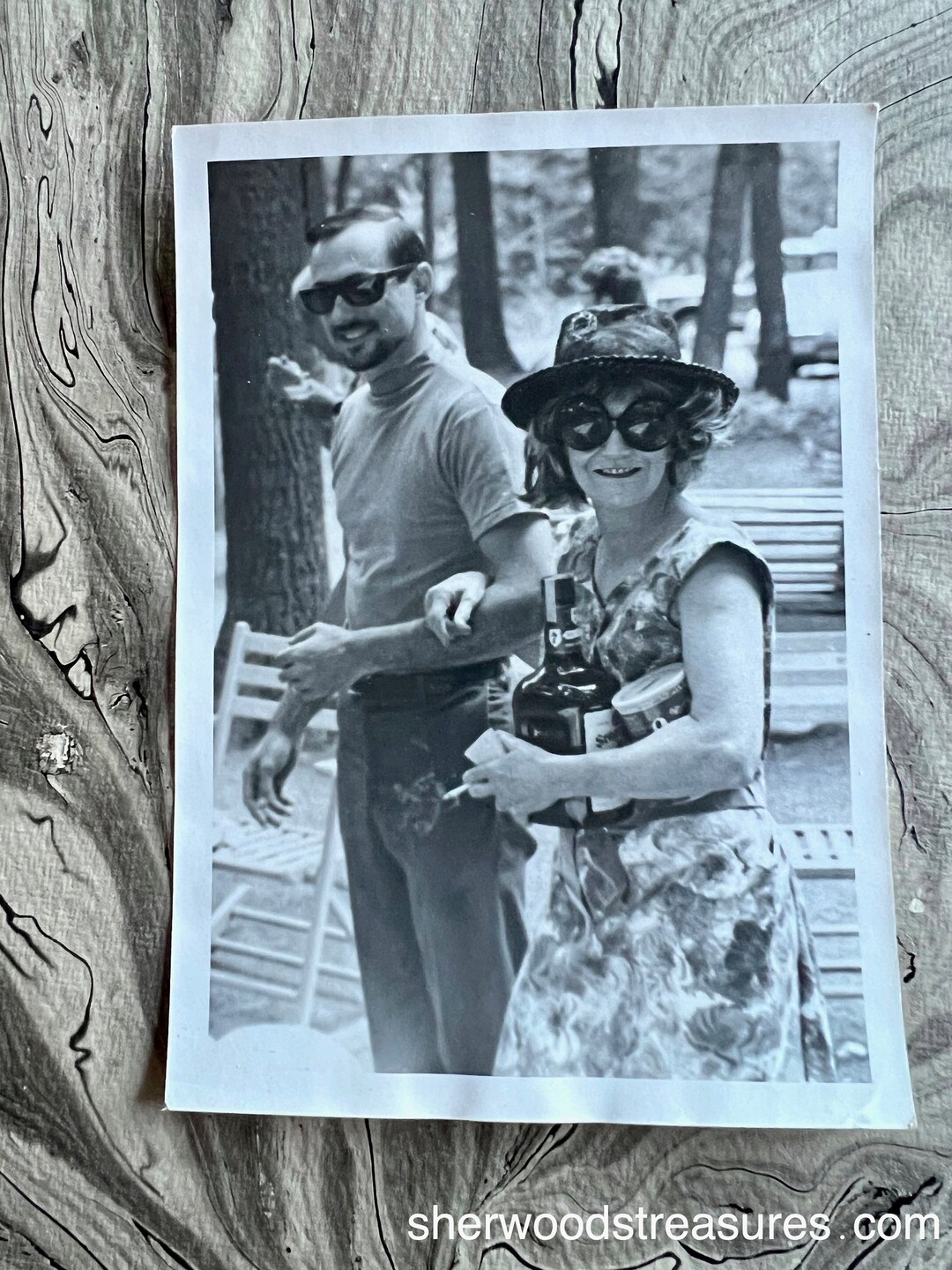 Vintage 60s Jazz Festival Photograph Couple With Large Bottle of ...