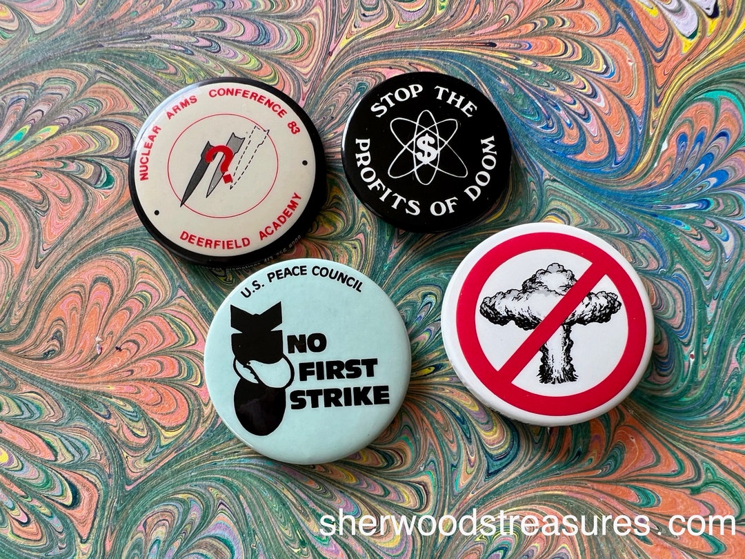 FOUR Anti Nuclear War Cause Buttons Vintage Orig 80's Pinback Buttons ...