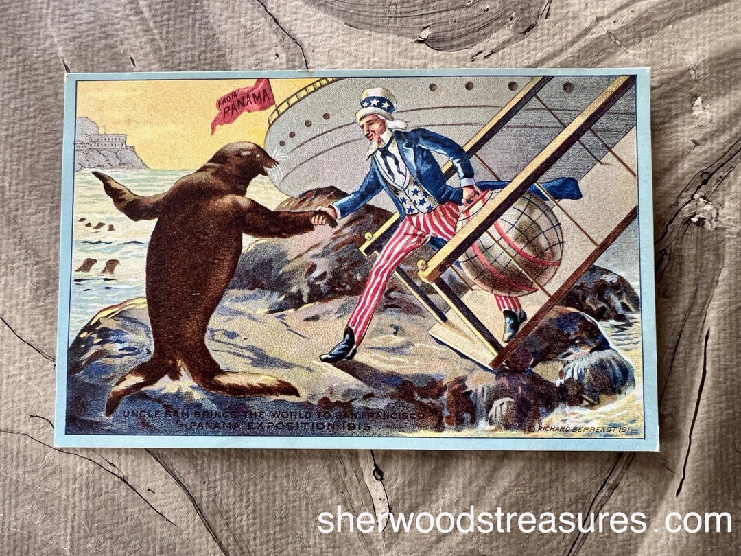 Vintage 1915 Beautiful Postcard Panama Exposition Uncle Sam Arriving ...