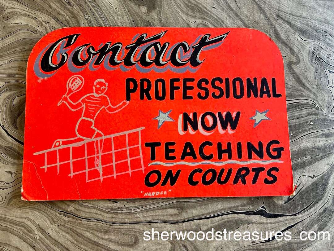 Vintage TENNIS Pro Handpainted Sign 7 X 11 Original Thick Tagboard ...