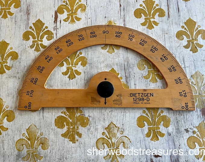 VINTAGE Old Classroom School Wooden Radian PROTRACTOR Dietzgen 1298-D ...