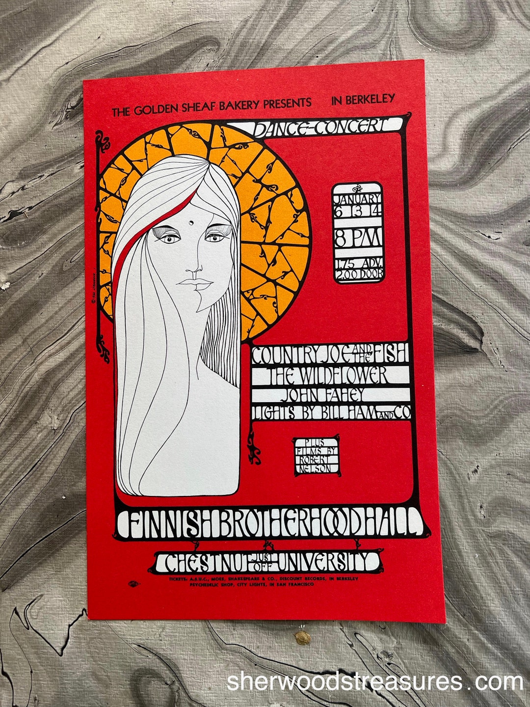 1967 Country Joe and the Fish John Fahey Golden Sheaf Bakery Handbill 6 ...