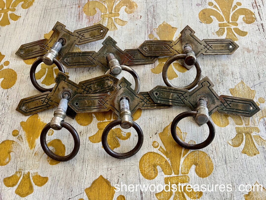 Six 4 1/2 Metal Drawer Handle Pulls Antique Arts and Crafts Repurpose ...