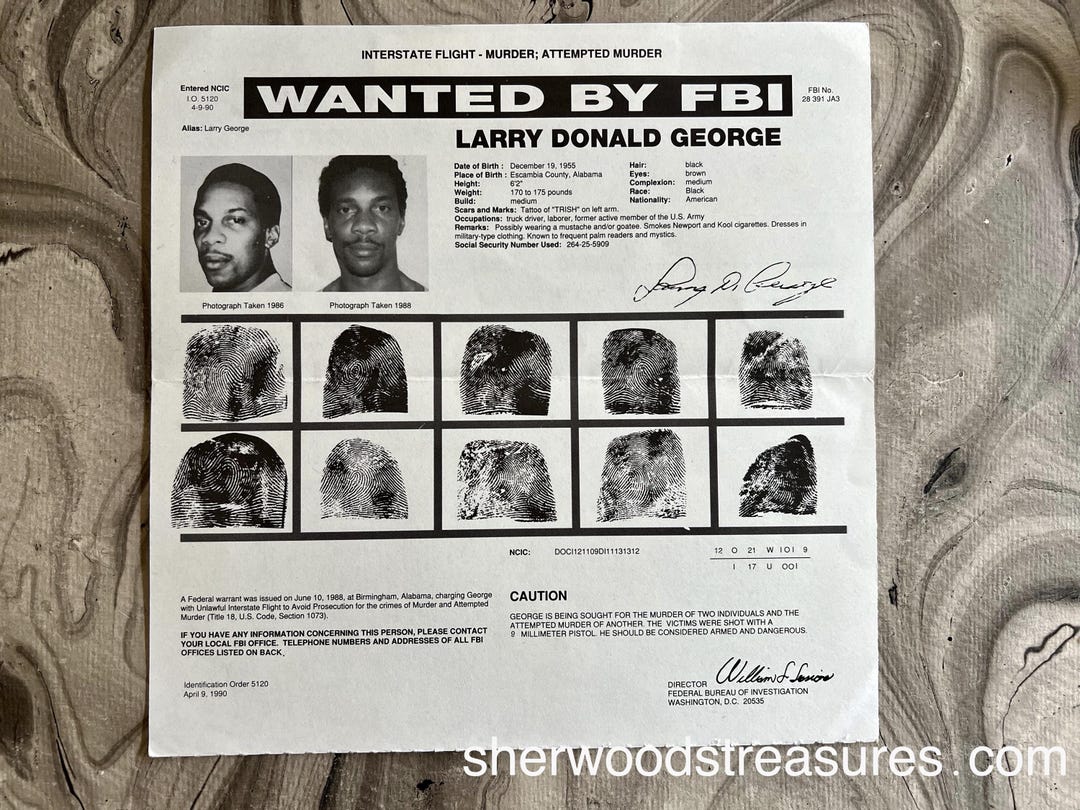 1990 FBI Wanted Man 35 Year-old Wanted Man Bulletin Original Interstate ...