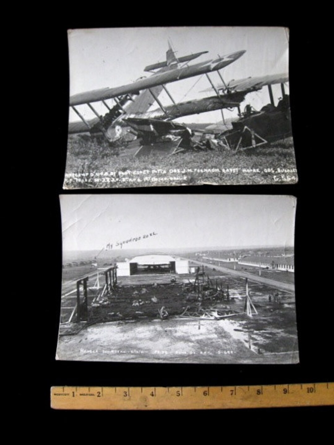Two Vintage Military Plane Photos Biplane Crash Approx 6 1/2" X 9" 1920 ...