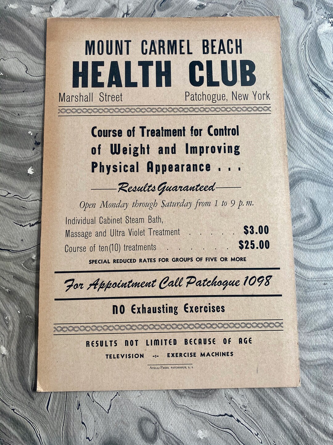 Vintage 1950s Mount Carmel Beach Health Club SIGN New York 11 1/4 X 17 ...