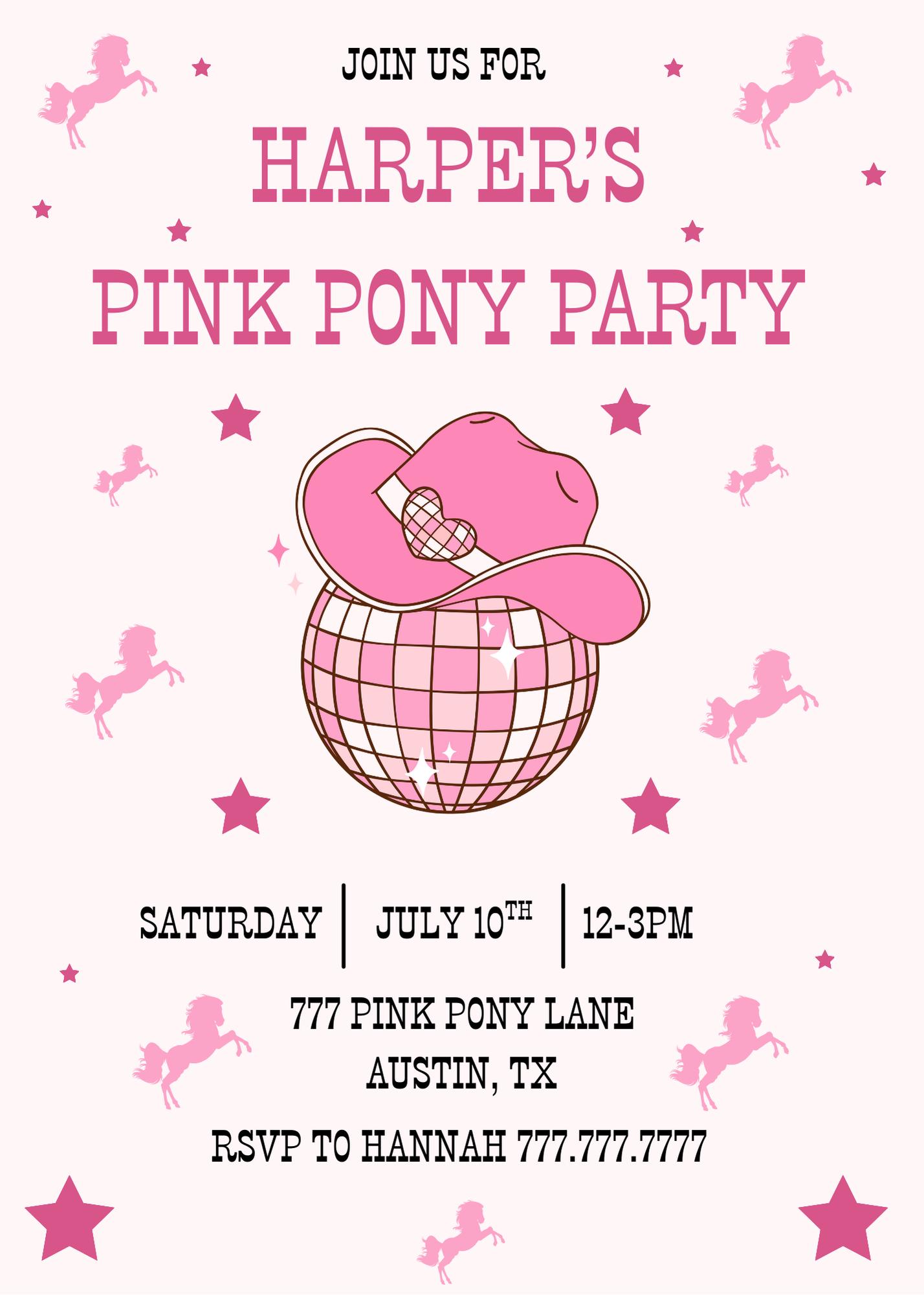 Pink Pony Club Birthday Invitation Template - Etsy