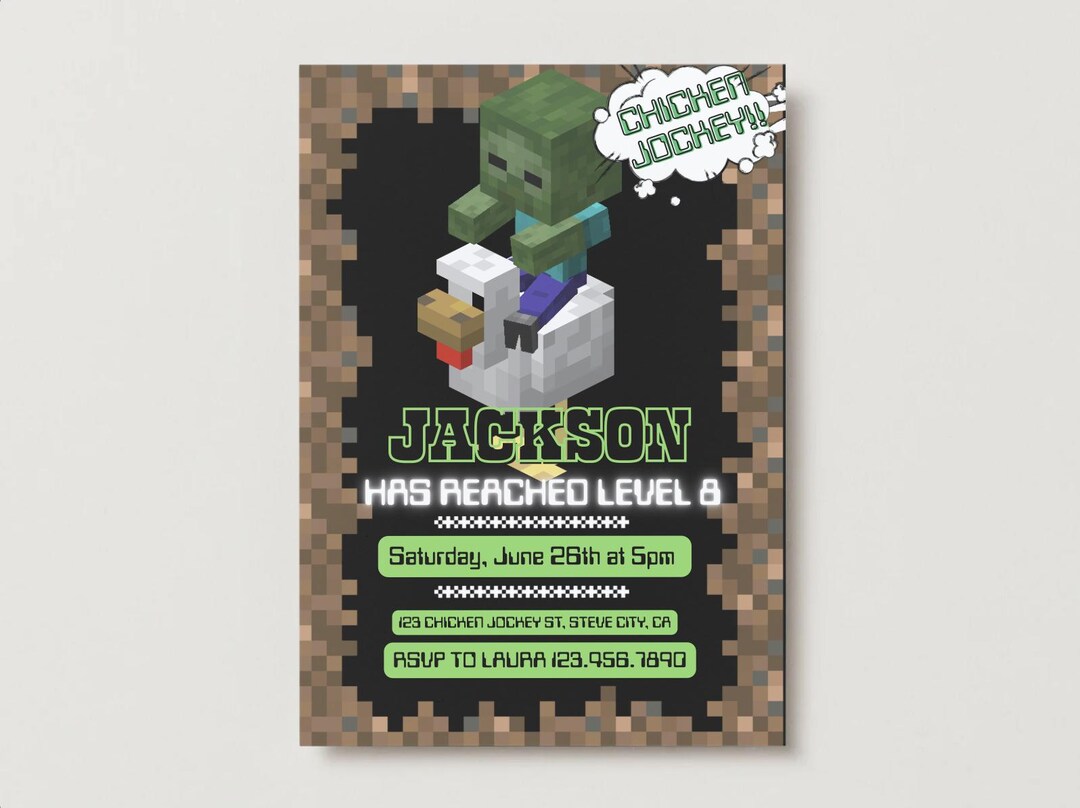 Editable Minecraft Chicken Jockey Birthday Invitation - Etsy Australia