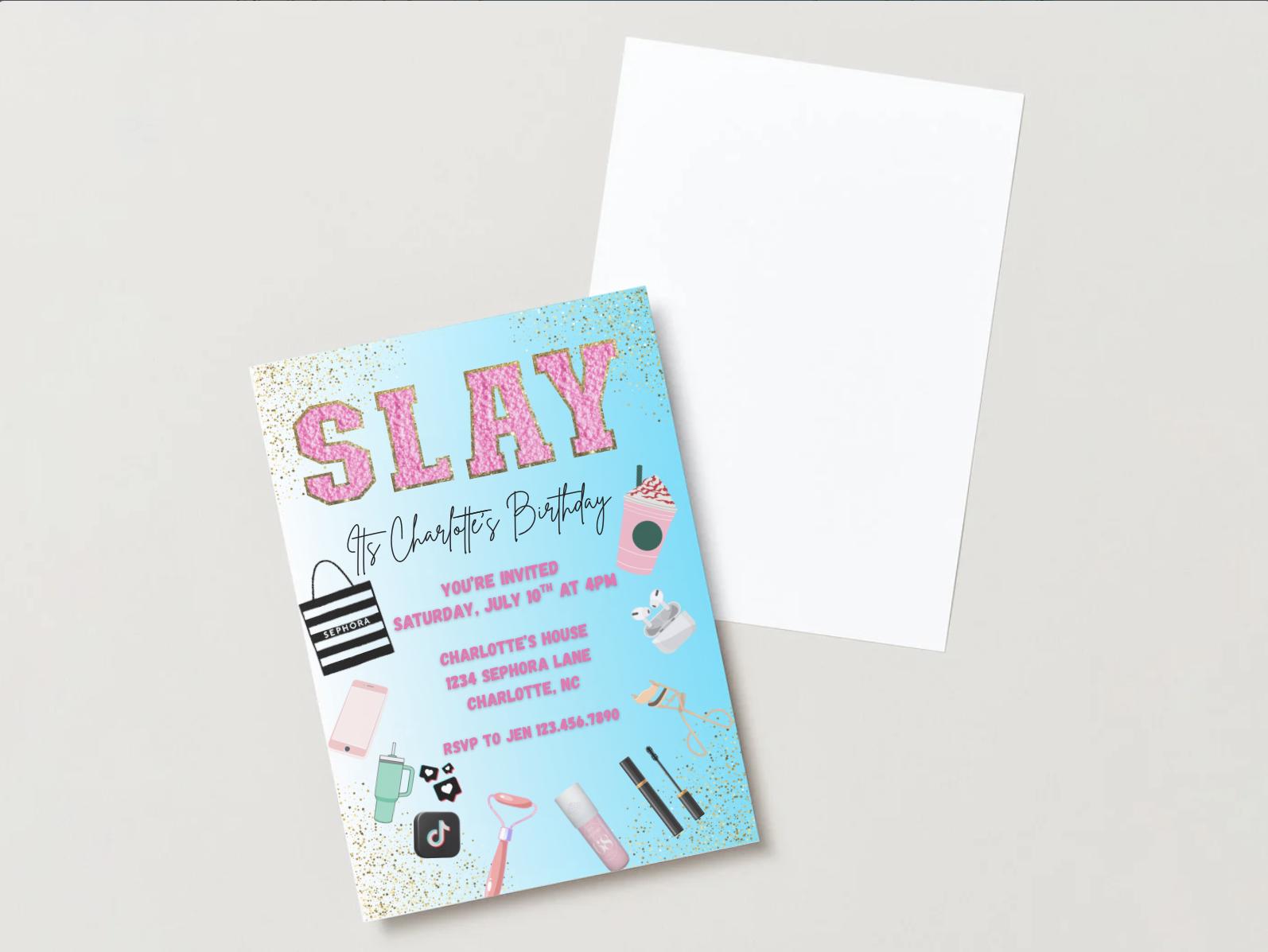 Slay VSCO Girl Birthday Invitation Editable Canva Template - Etsy