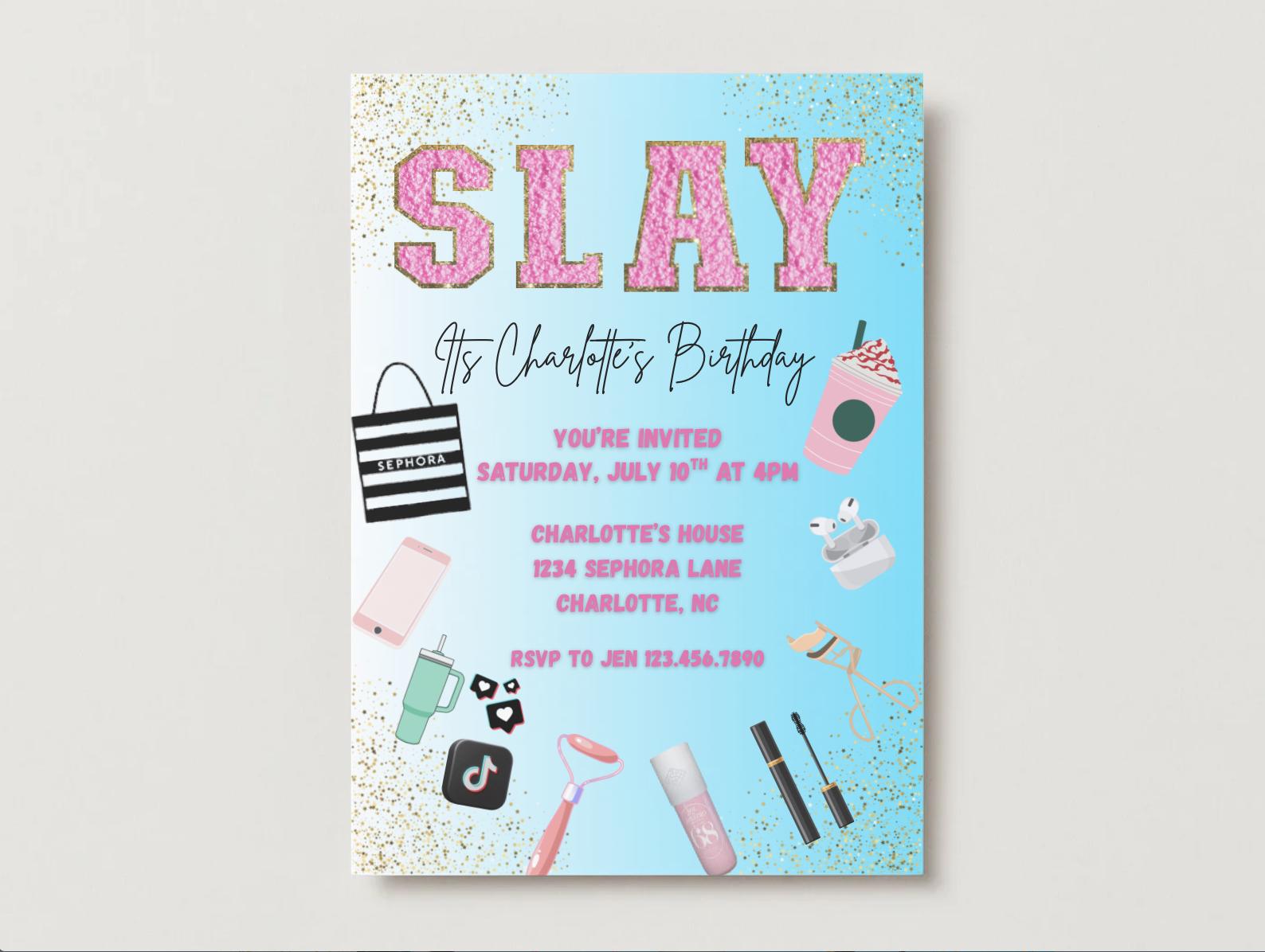 Slay VSCO Girl Birthday Invitation Editable Canva Template - Etsy