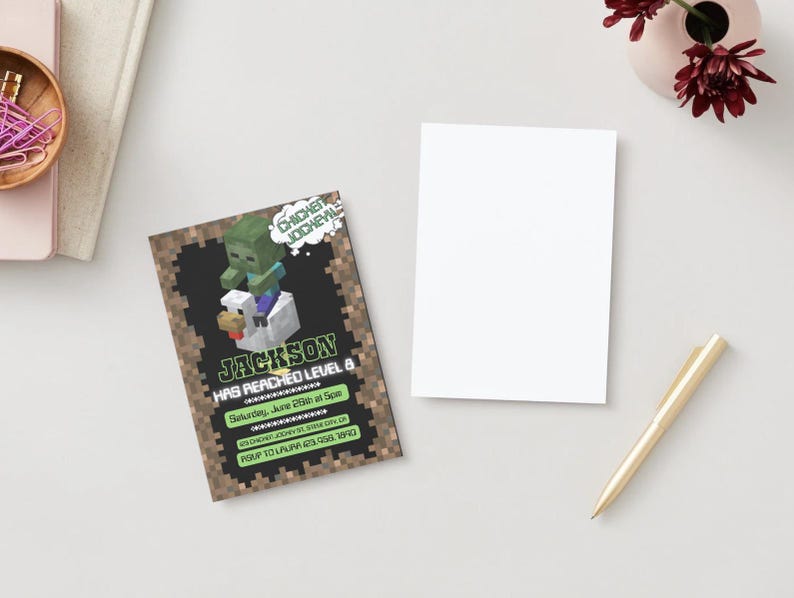 Editable Minecraft Chicken Jockey Birthday Invitation - Etsy Australia
