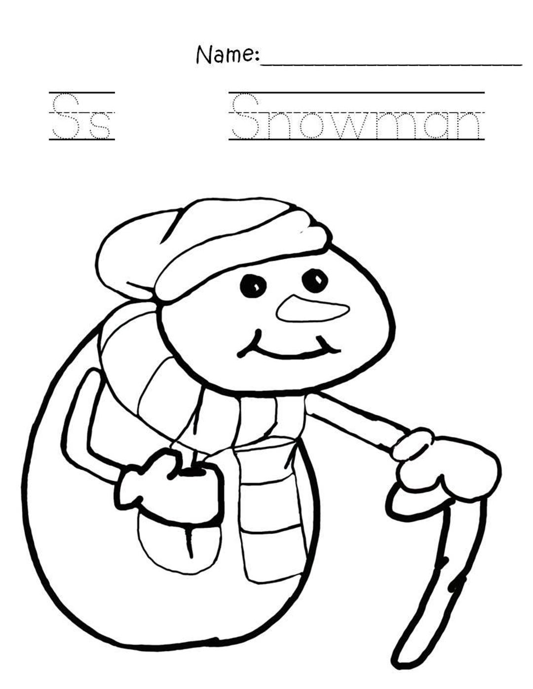Snowman - Alphabet Letter Trace Coloring Page - Etsy