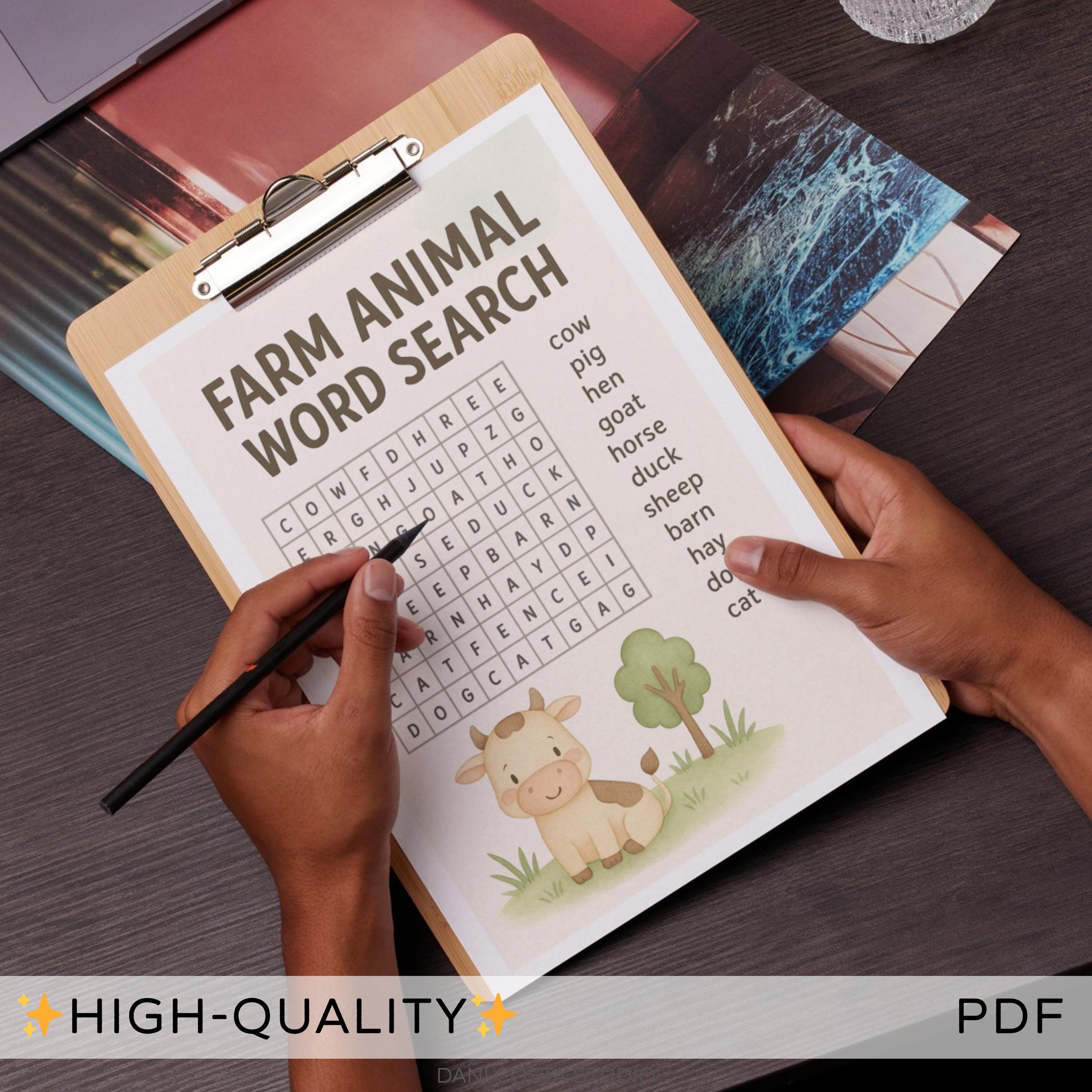 Farm Animal Word Search for Kids – A4 Printable PDF | Fun Educational ...