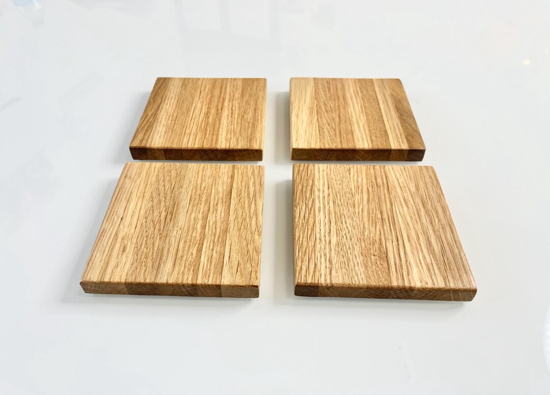 Solid Oak Wood Coaster Set/4 With Holder: Mid-century Modern Striped ...