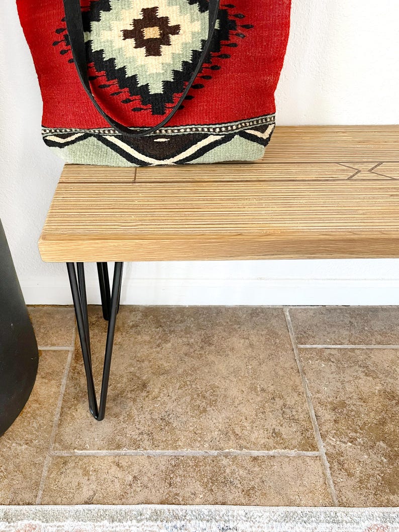 Modern Southwestern Entryway Bench: Rustic Oak Wood & Birch Ply, Walnut ...