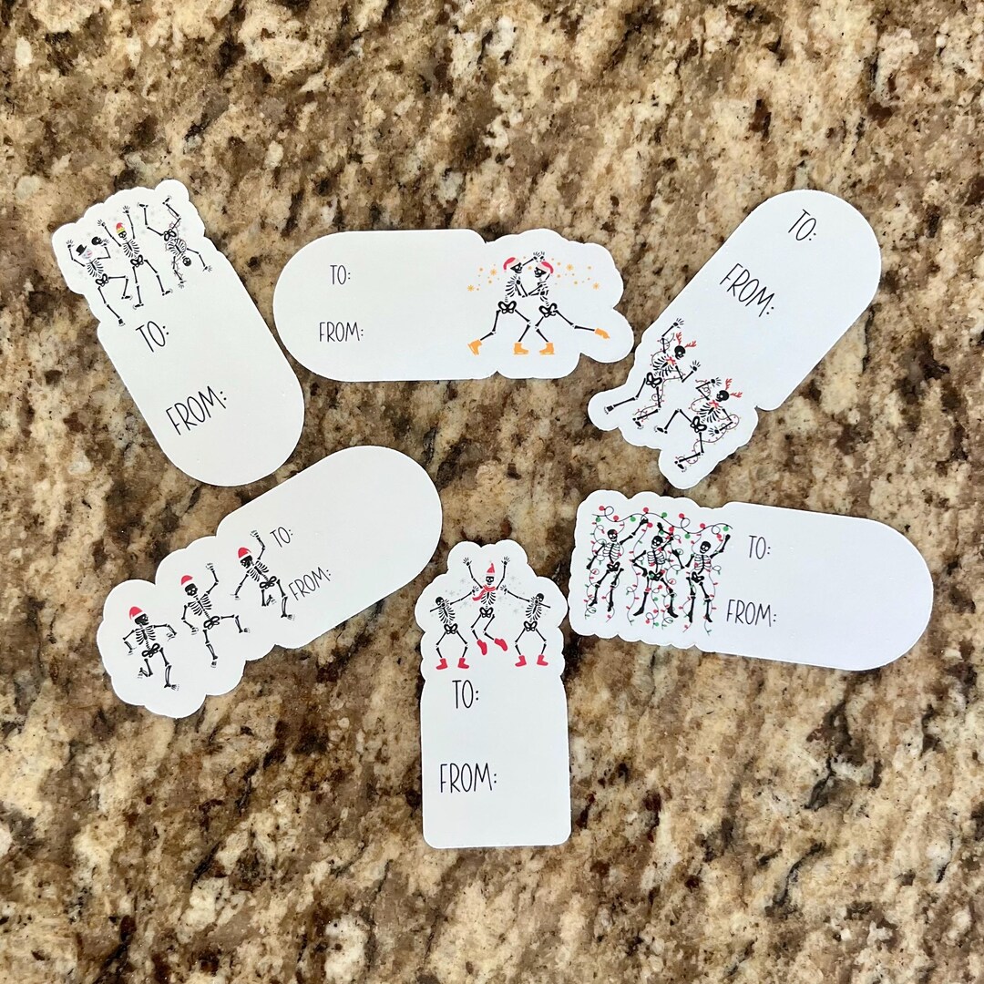 Festive Dancing Skeleton Gift Tags - Set of 12 Self-adhesive Labels - Etsy