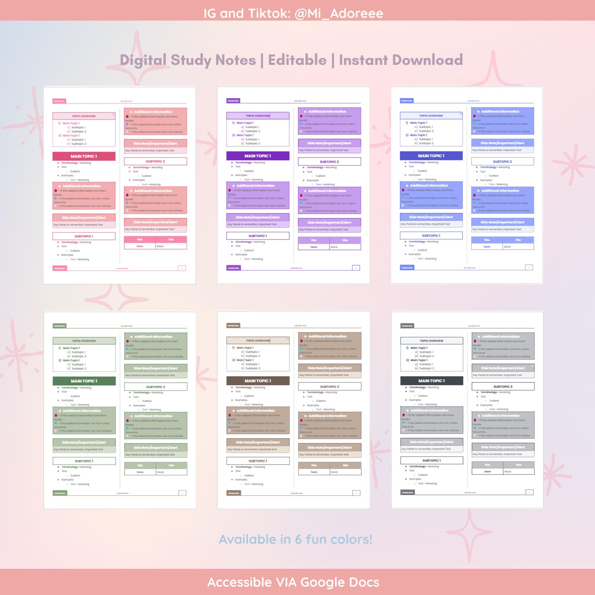 Minimalist Pastel Google Docs Note-taking Template, Digital Study Notes ...