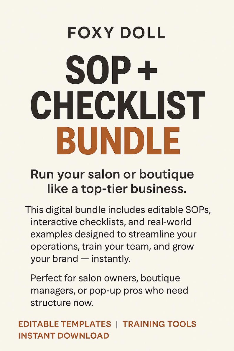 Salon and Boutique SOP + Checklist Bundle. Editable Templates and ...