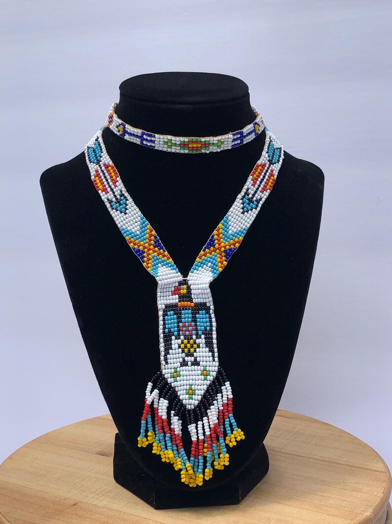 Vintage Native American Thunderbird Beaded Necklace | Handmade Boho ...