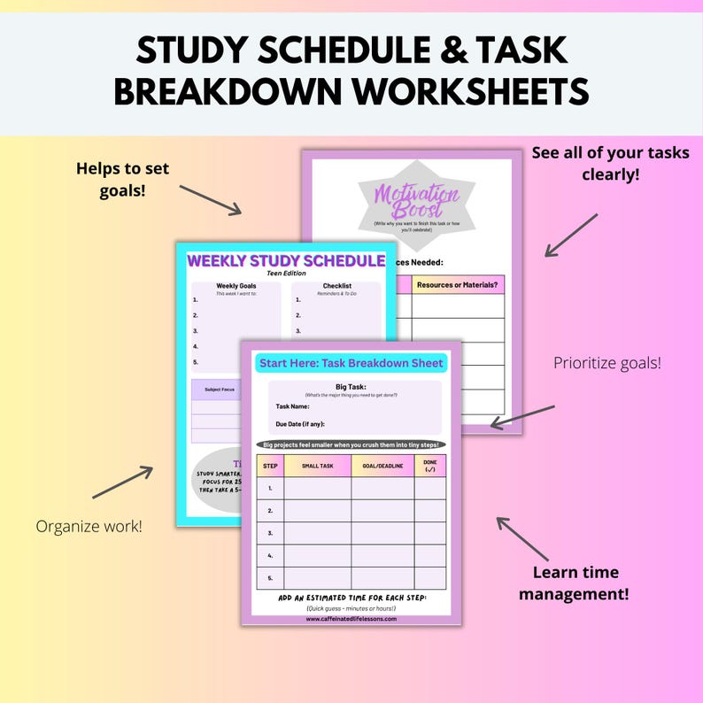 Printable Study Schedule & Task Management Worksheets to Organize and ...
