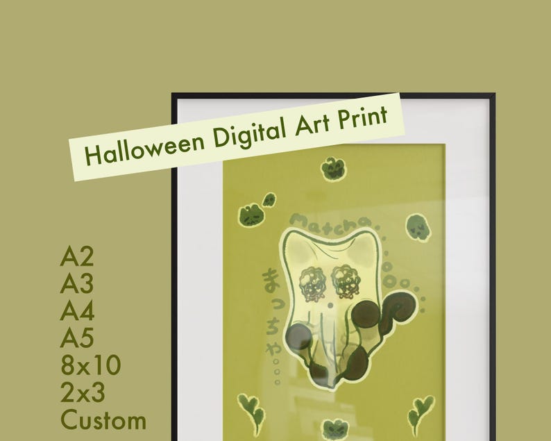 Sheet Ghost Matcha Cat | Digital Wall Art, Multiple Sizes (A5, A4, A3 ...
