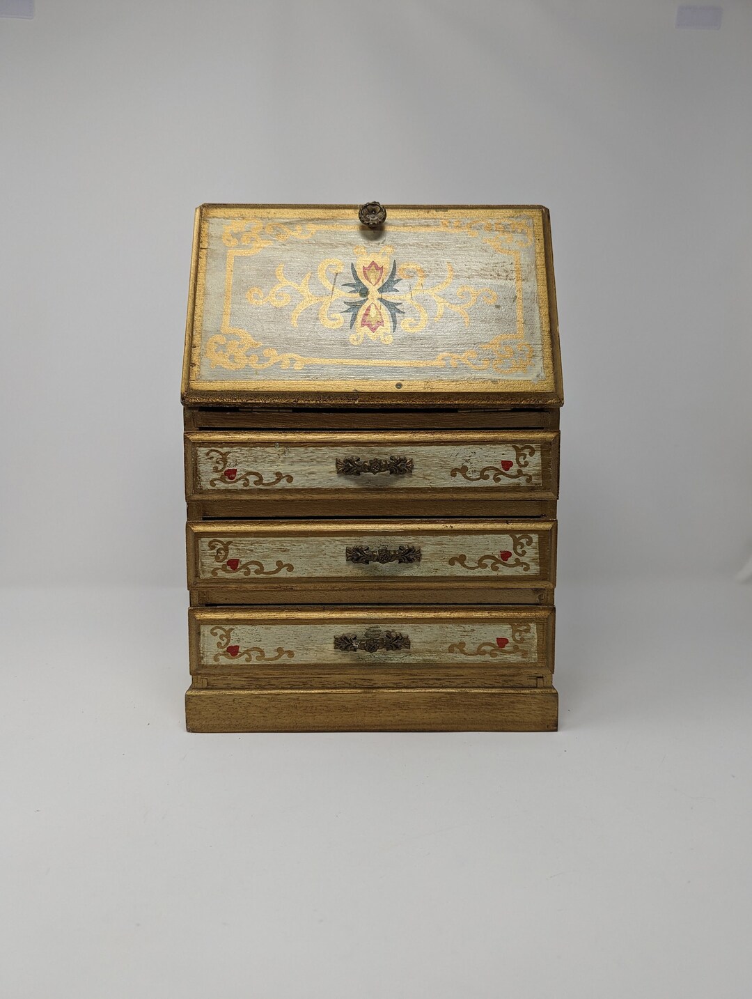 Vintage Folk Jewelry Music Box - Doll Size Florentine Desk Replica ...